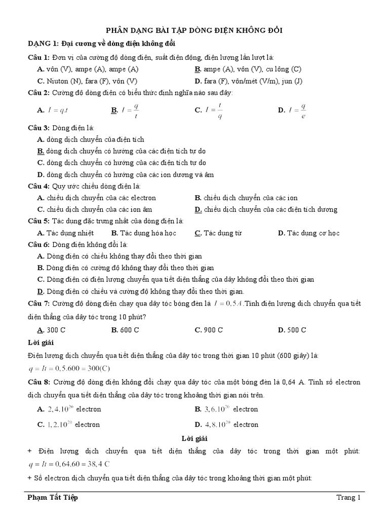 Vatly 11 - Chuong 2 Chuyen de Bai Tap Dong Dien Khong Doi | PDF