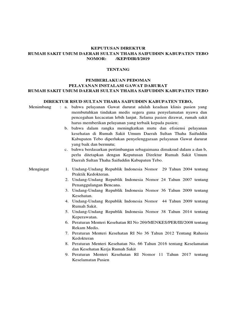 SK Pemberlakuan Pedoman PELAYANA IGD | PDF