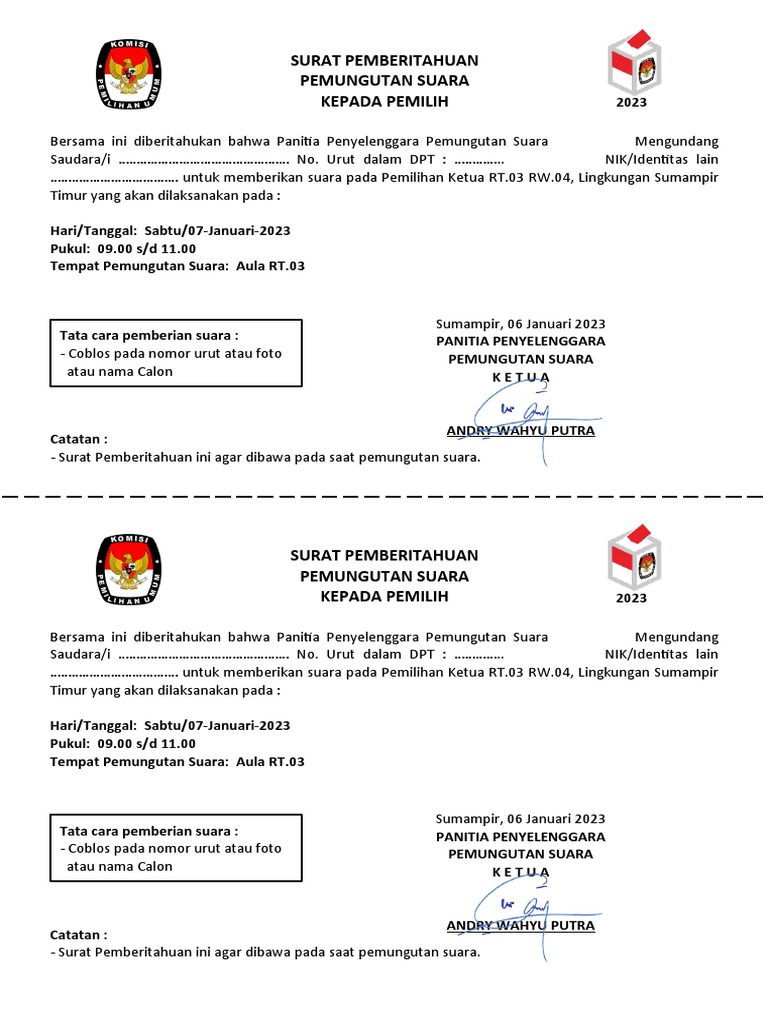 Surat Pemberitahuan Pemilihan | PDF