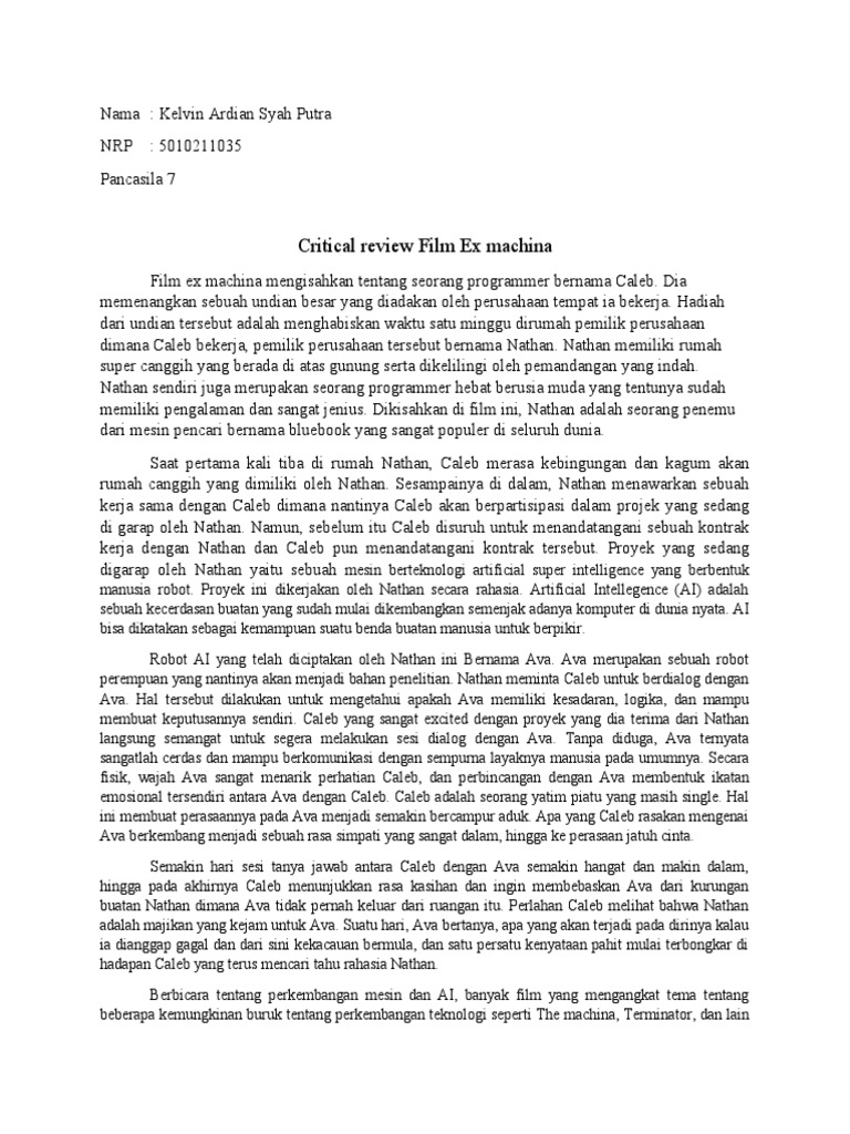 Critical Review Ex Machina - 5010211035 - Kelvin Ardian Syah Putra | PDF