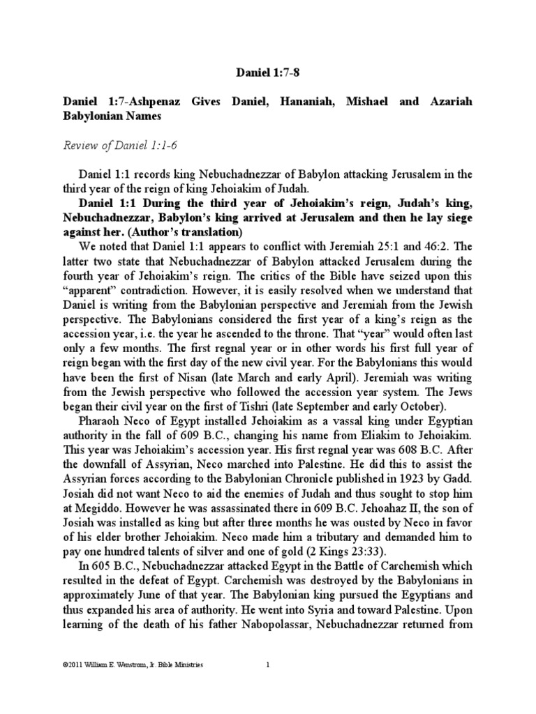 Daniel 1 7 8 Doc | PDF | Shadrach, Meshach, And Abednego | Daniel (Biblical Figure)