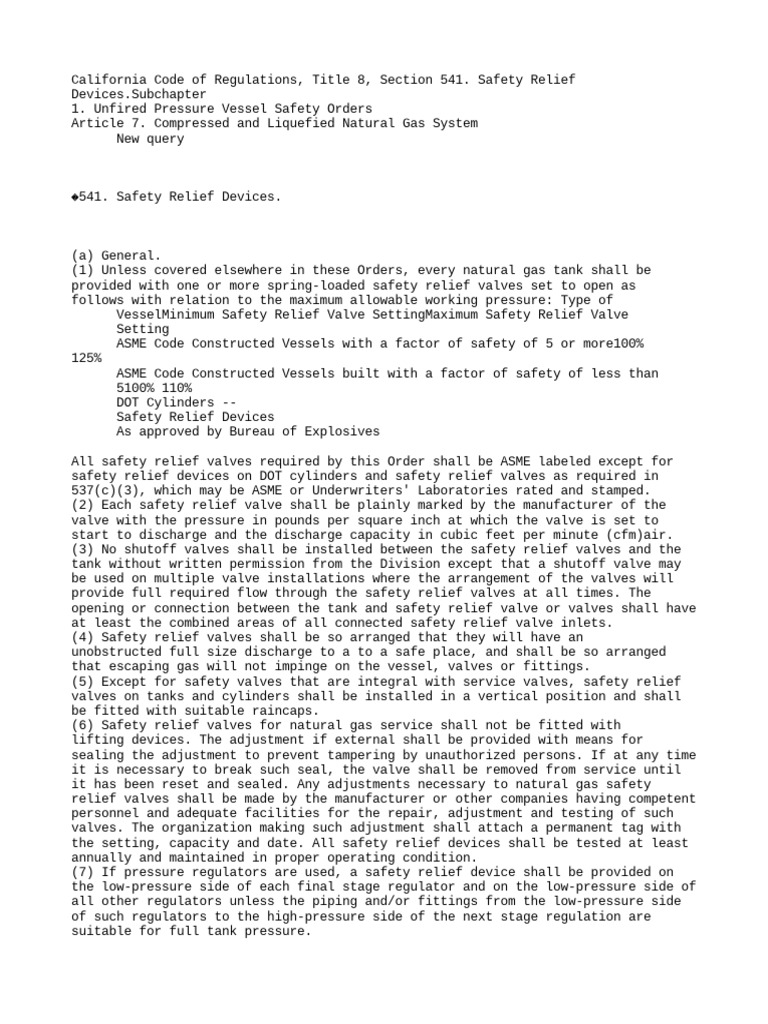 California Code of Regulations Title 8 Section 541 - Safety Relief ...