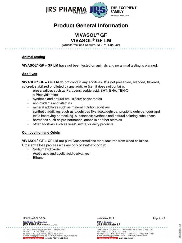 Product General Information: Vivasol GF Vivasol GF LM | PDF ...