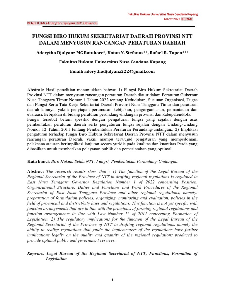 Fungsi Biro Hukum NTT dalam Penyusunan Perda | PDF