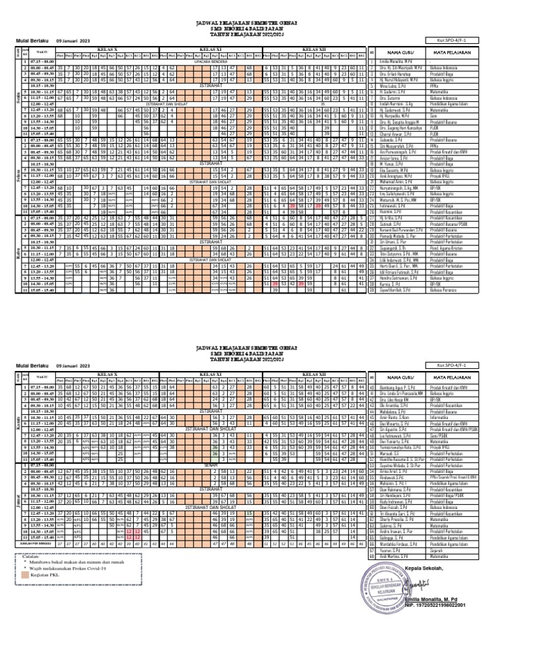 JADWAL KBM 2022-2023 Genap (Revisi) | PDF