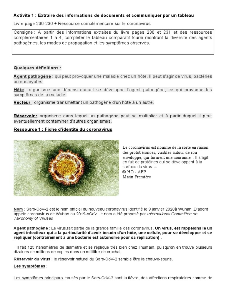 Activite 1 | PDF | Virus | Agent infectieux