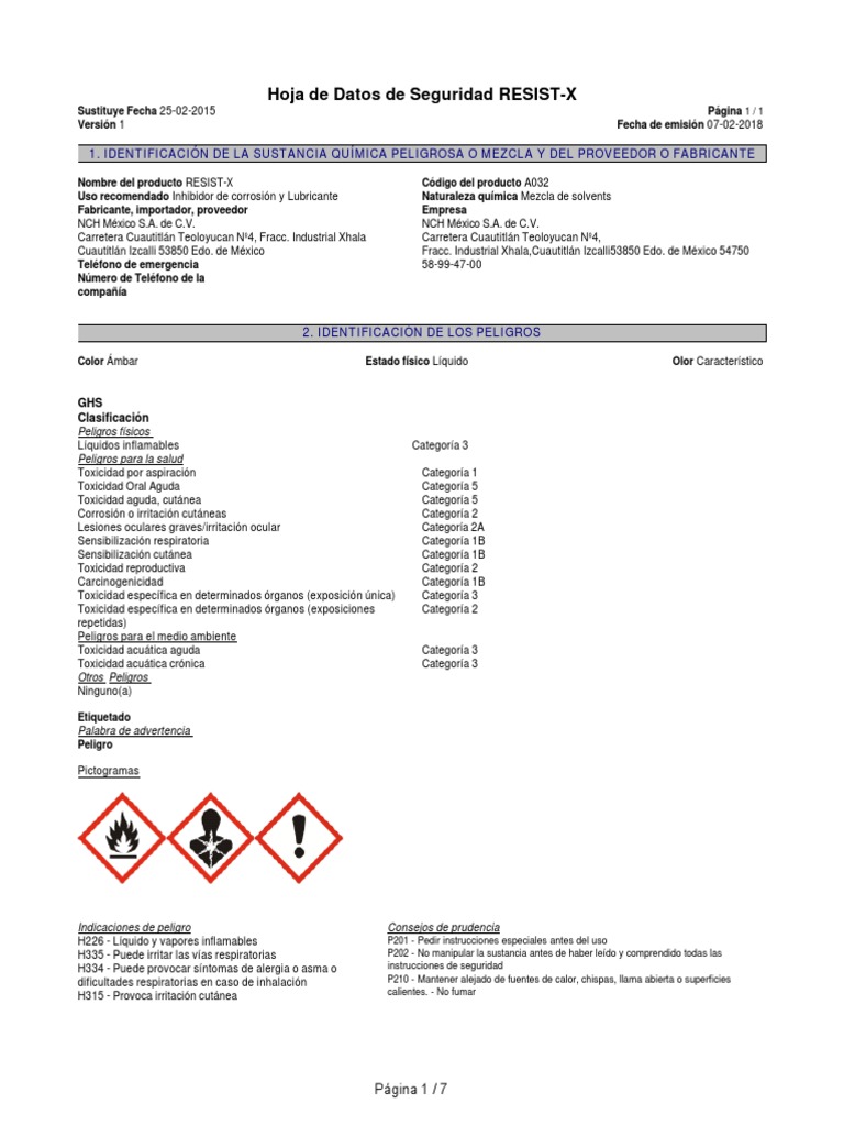 Hoja de Seguridad RESIST-X | PDF | Alergia | Química