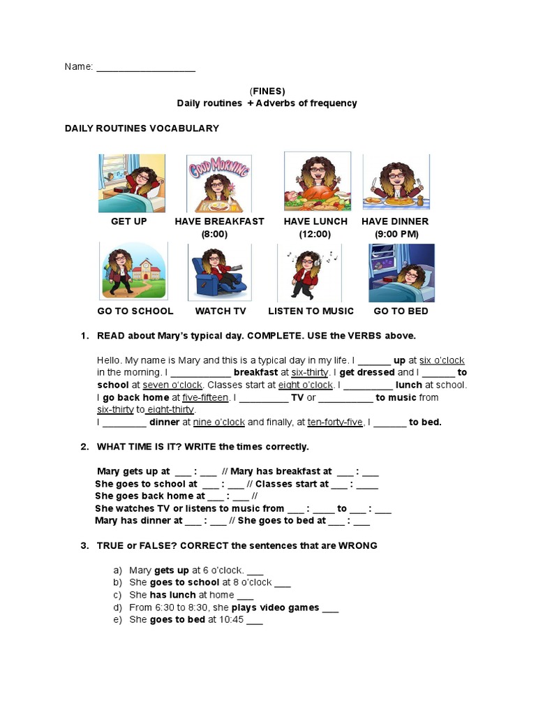 Understanding Mary's Daily Routine: Using Verbs and Times to Describe a ...