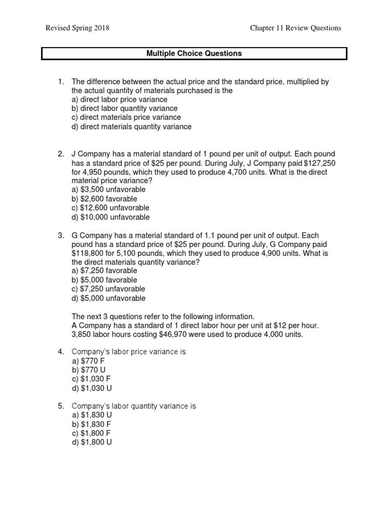 Chapter 11 Questions Variance | PDF | Prices | Inventory