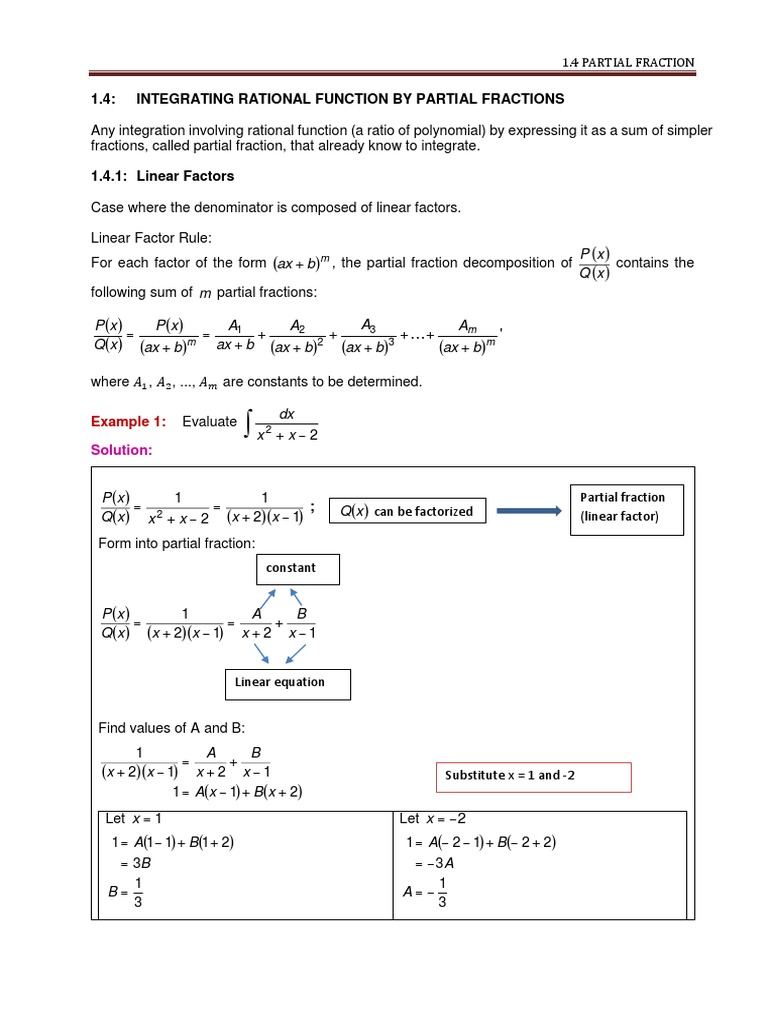 1.4: Integrating Rational Function by Partial Fractions: B Ax X Q X P | PDF | Factorization ...