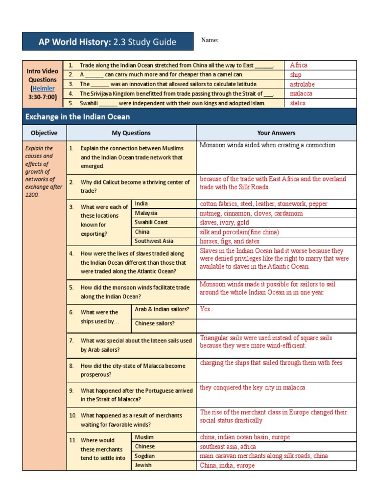 AP World History: 2.3 Study Guide: Exchange in The Indian Ocean | PDF ...