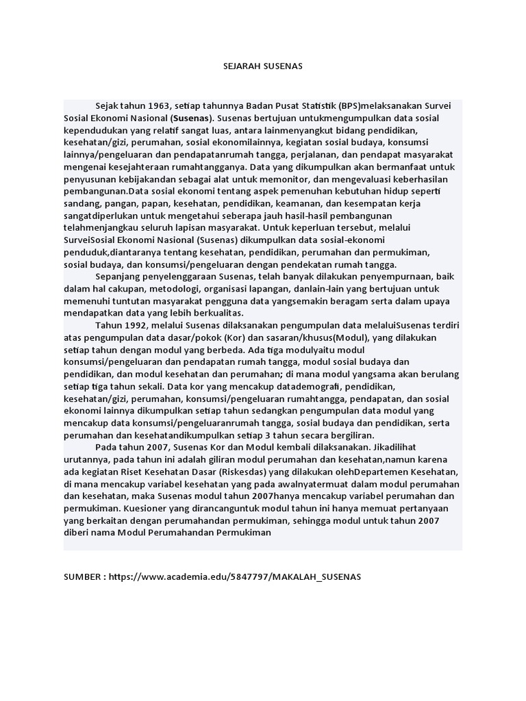 Sejarah Susenas | PDF