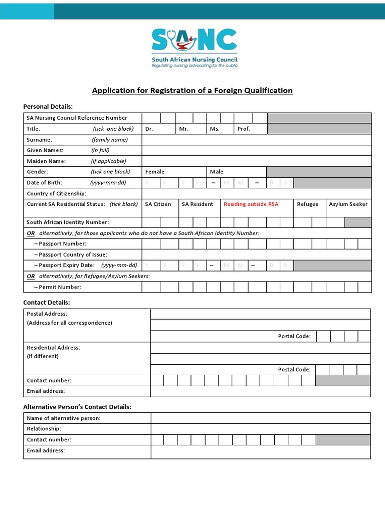 SANC 7 Applic For A Foreign Qual 2020 | PDF | Nursing | Passport