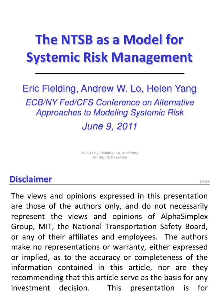 The NTSB As A Model For Systemic Risk Management: Eric Fielding, Andrew ...