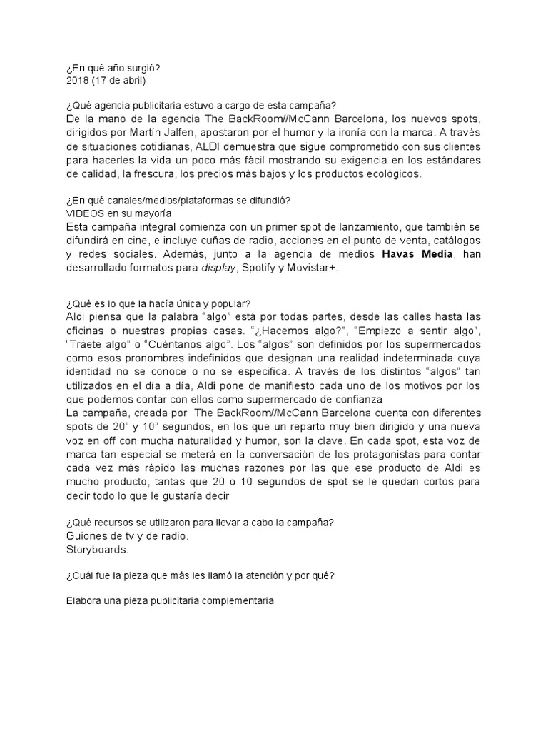Campaña de Aldi: Humor y "Algos" 2018 | PDF