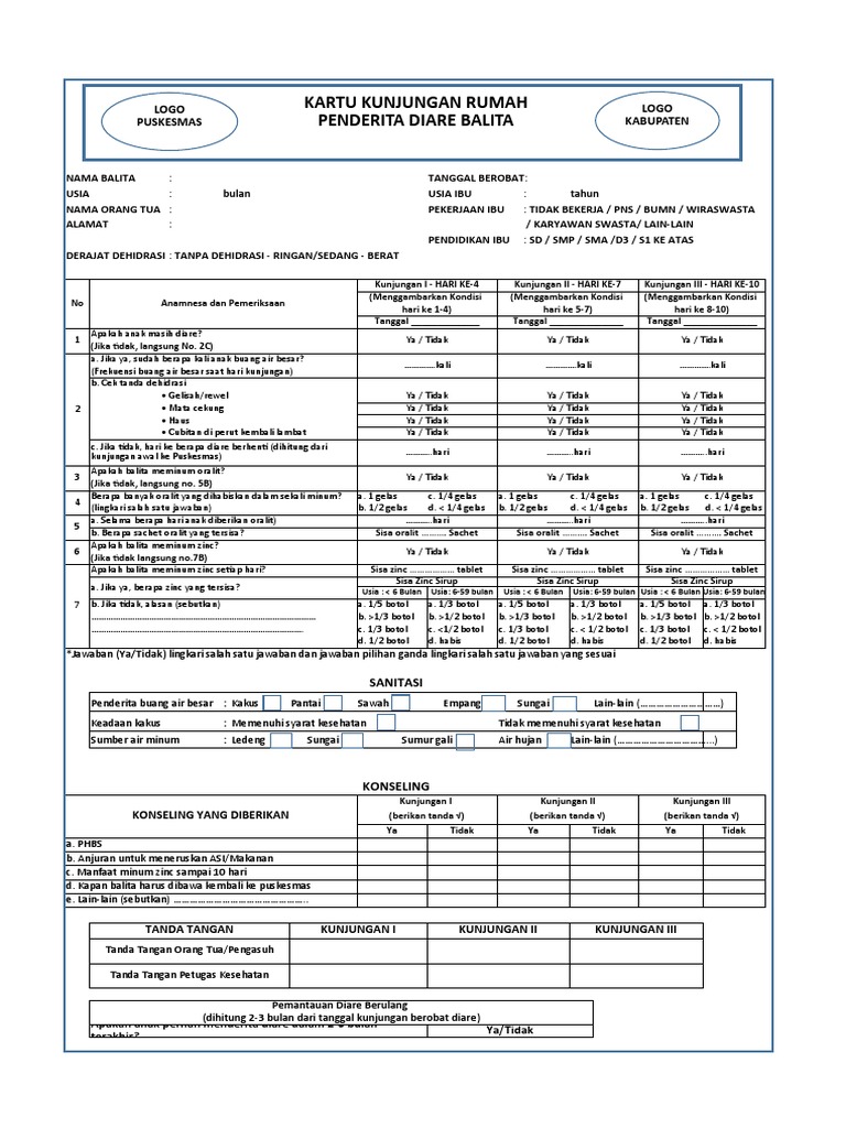 Form Kartu Kunjungan Balita Diare (3x Sirup & Tablet) | PDF | Kesehatan Holistik