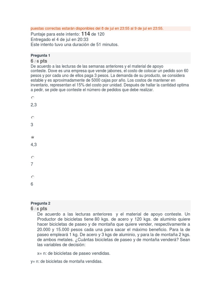 Examen Final | PDF | Programación lineal | Inventario