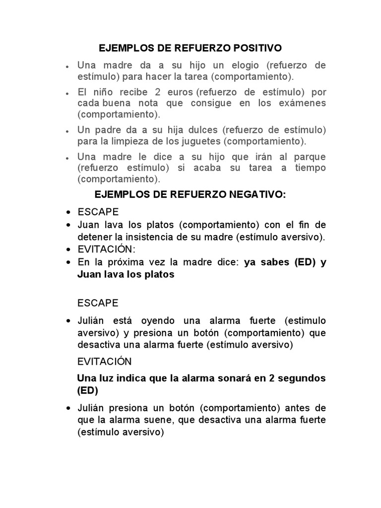 Ejemplos de Refuerzo Positivo y Negativo | PDF
