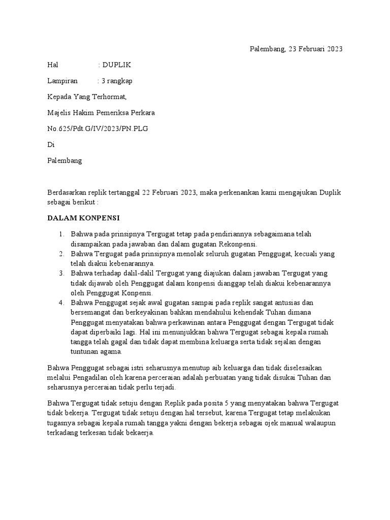 Contoh_Duplik_Tergugat (1) | PDF