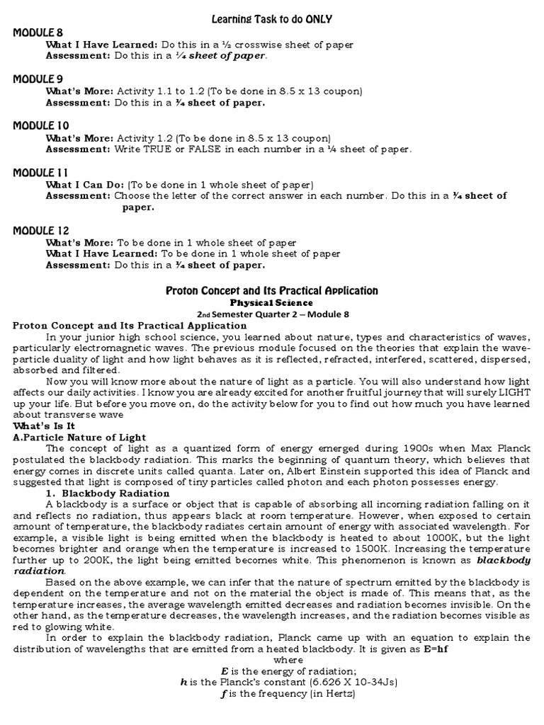 2 Semester Quarter 2 - Module 8: Radiation | PDF | Emission Spectrum | Diffraction