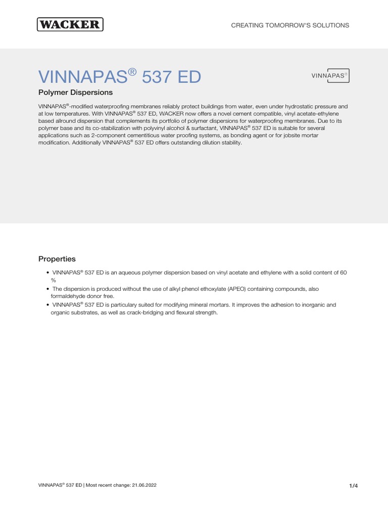 VINNAPAS 537 ED en 2022.06.21 v2 | PDF | Polymers | Polyvinyl Chloride