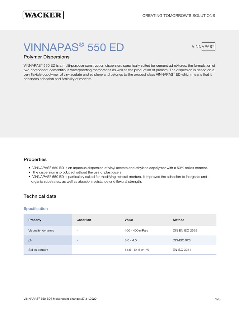 VINNAPAS 550 ED en 2020.11.27 | PDF | Cement | Concrete