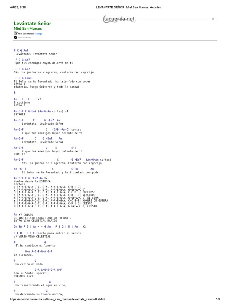 LEVANTATE SEÑOR, Miel San Marcos - Acordes | PDF