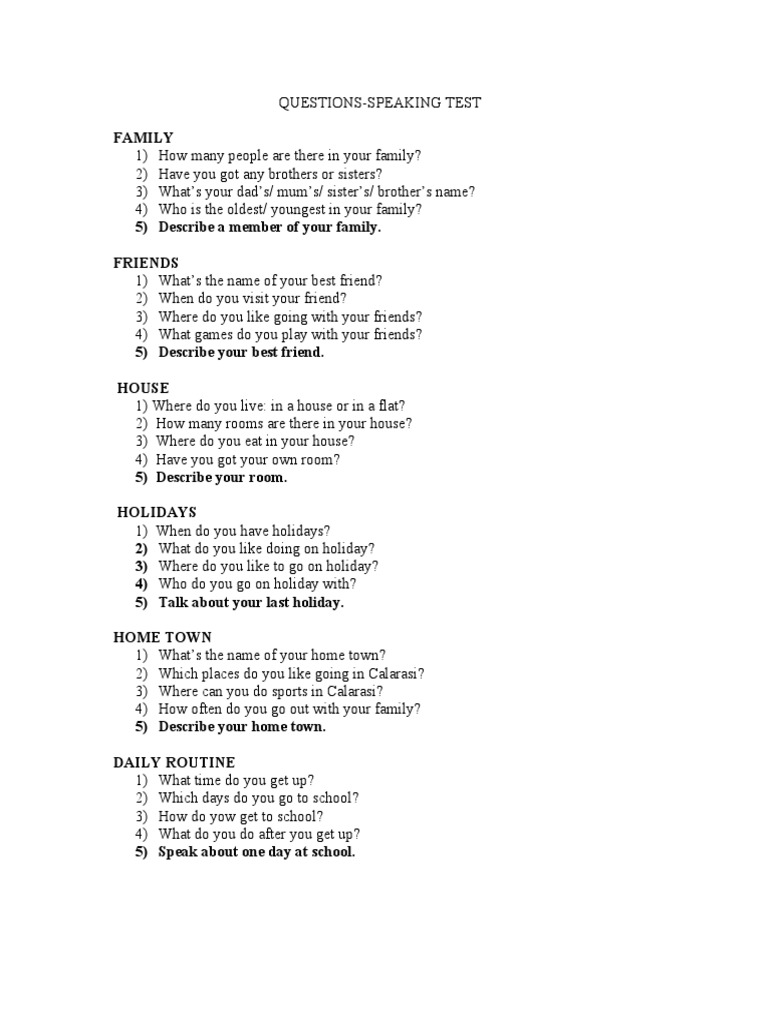 Speaking Questions for Grade 4 Students | PDF | Dinner | Lunch
