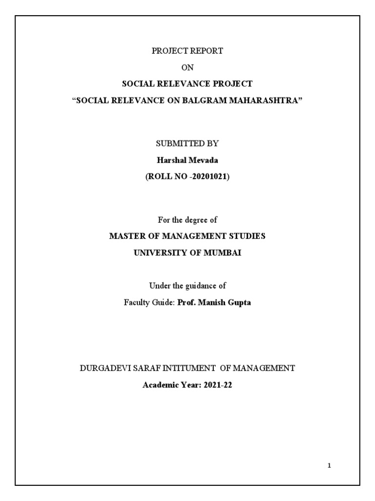 Social Relevance Project Report | PDF | Non Governmental Organization