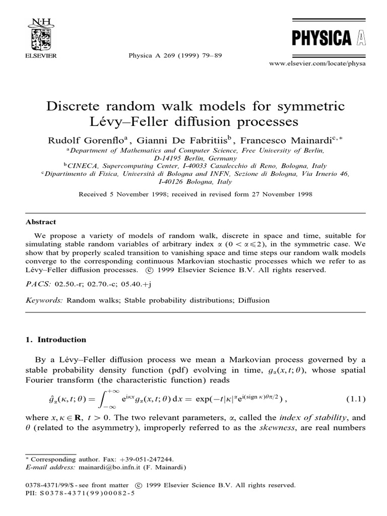 Discrete Random Walk Models For Symmetric Levy-Feller Diusion Processes | PDF | Normal ...