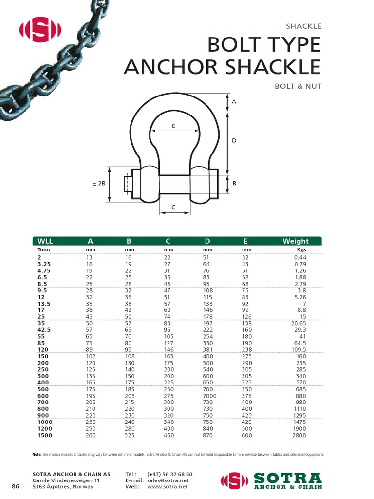 Anchor Shackle Size Chart | PDF | Manufactured Goods