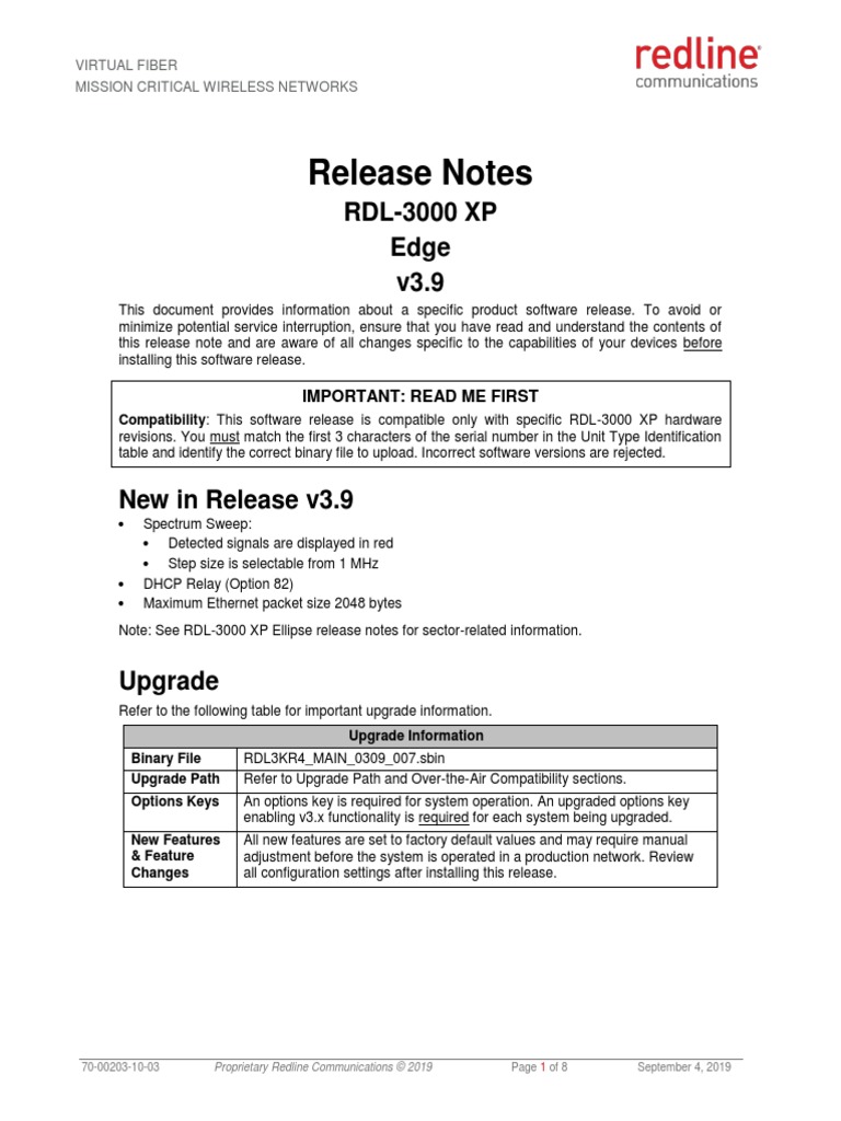 Release Notes: RDL-3000 XP Edge v3.9 | PDF