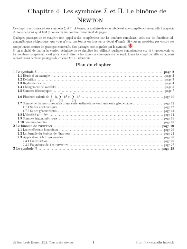 04 Sigma Binome Chapitre | PDF | Somme (arithmétique) | Concepts ...