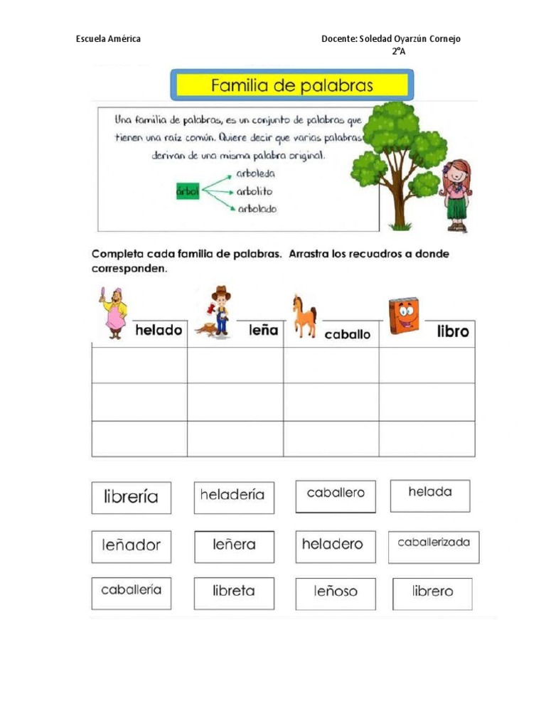 Ejercicios de Familias de Palabras | PDF