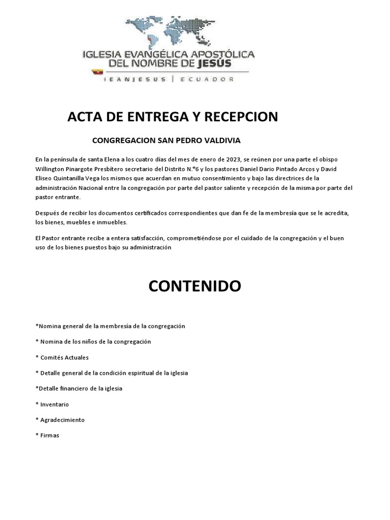 Acta de Entrega y Recepcion | PDF