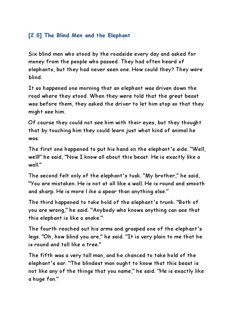 The Blind Men and The Elephant | PDF