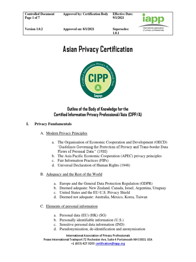 Asian Privacy Certification | PDF