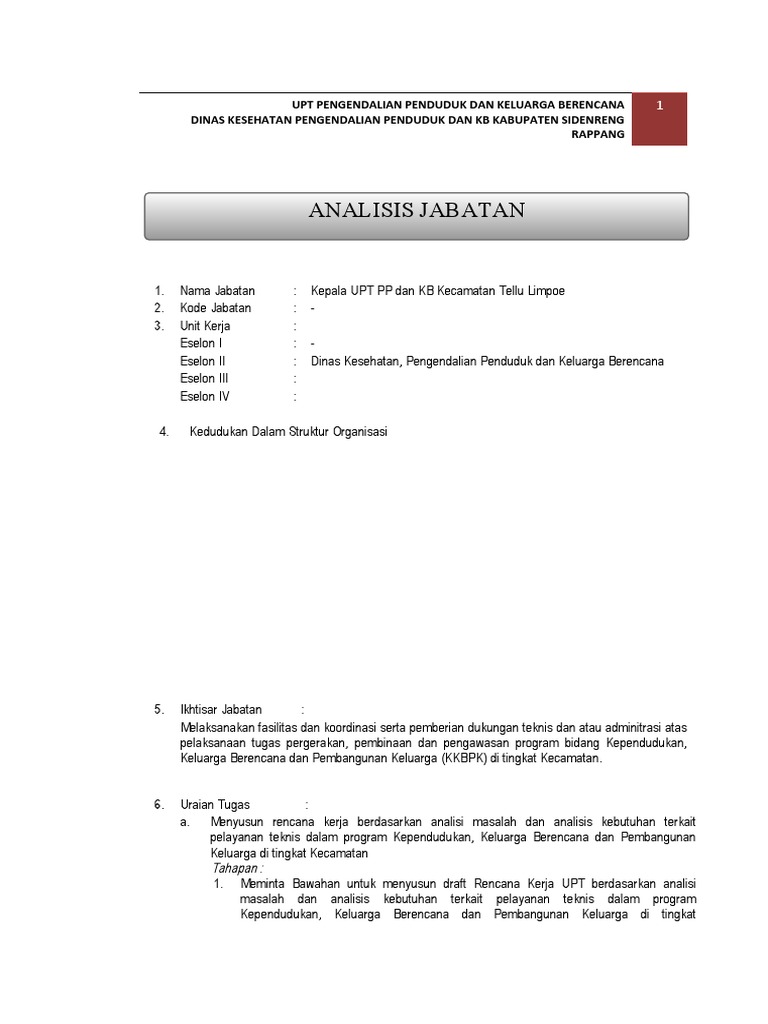 Anjab Kepala Upt | PDF