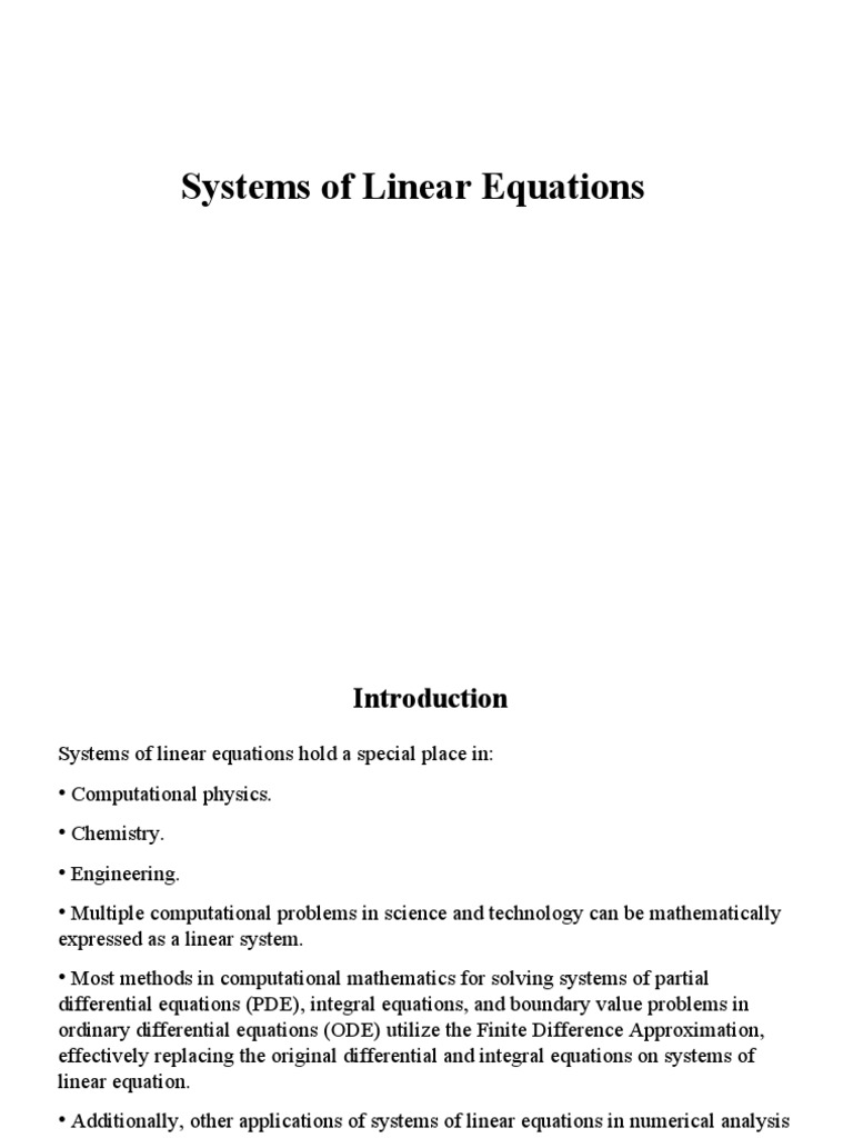A Comprehensive Guide to Methods for Solving Systems of Linear Equations | PDF | Matrix ...