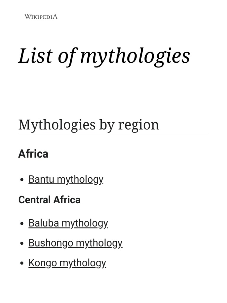 List of Mythologies - Wikipedia | PDF | Mythology | Ethnicity
