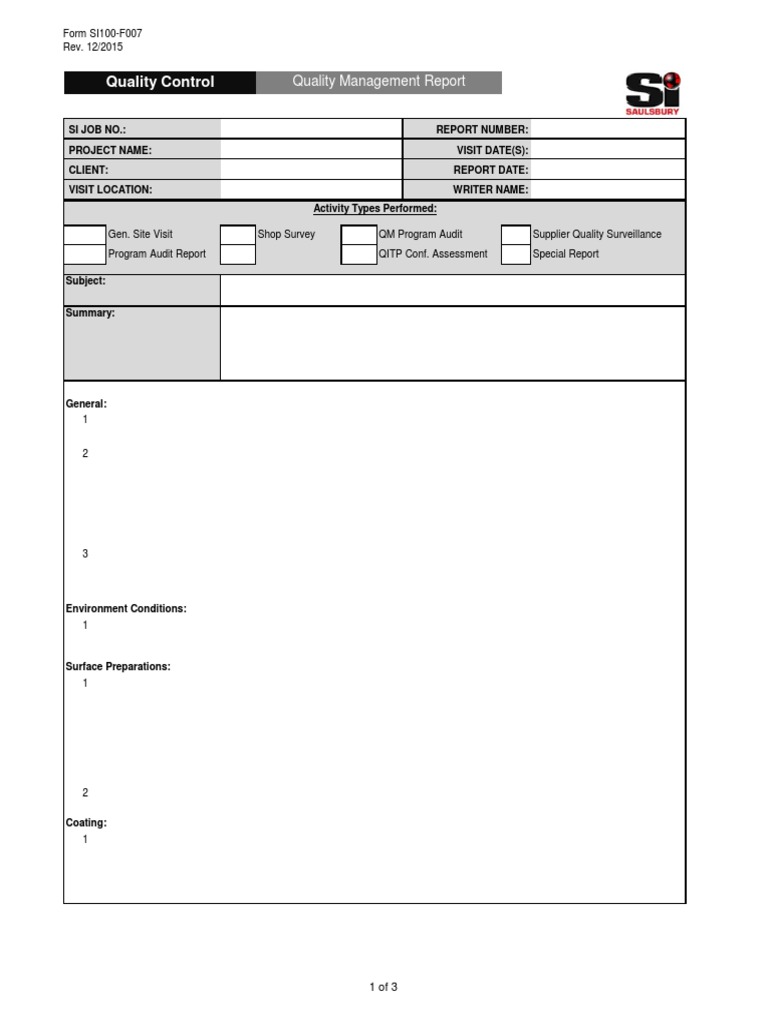 SI100-F007 QMReport Format | PDF | Specification (Technical Standard ...