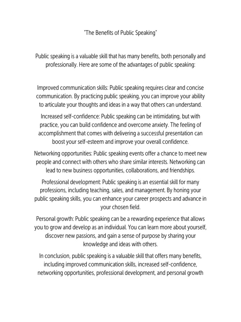 THE BENEFITS OF PUBLIC SPEAKING | PDF