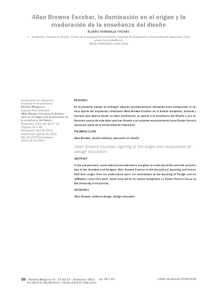 Allan Browne Escobar, La Iluminación en El Origen y La Maduración de La Enseñanza Del Diseño ...