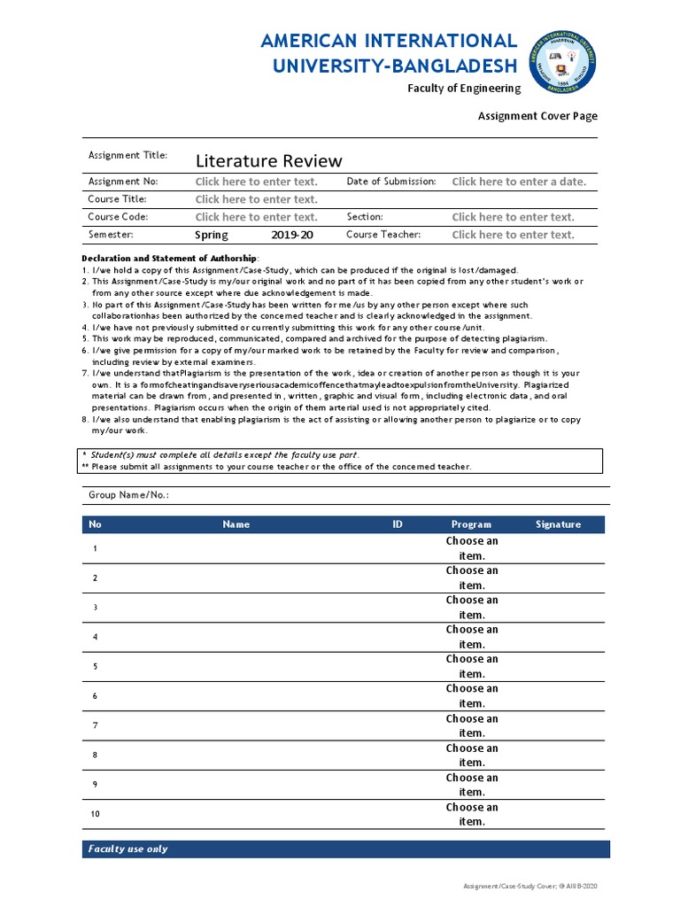 AIUB Assignment Cover Sheet | PDF | Plagiarism | Computing