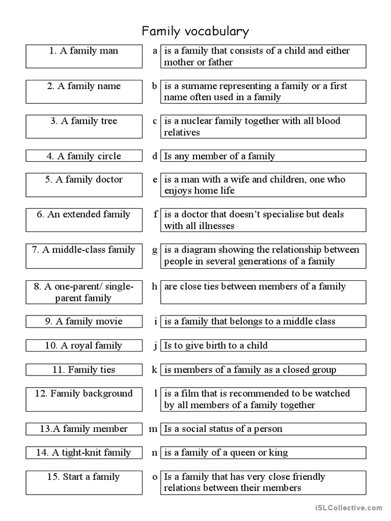 Family Vocabulary. Types of Families. | PDF | Language Arts & Discipline