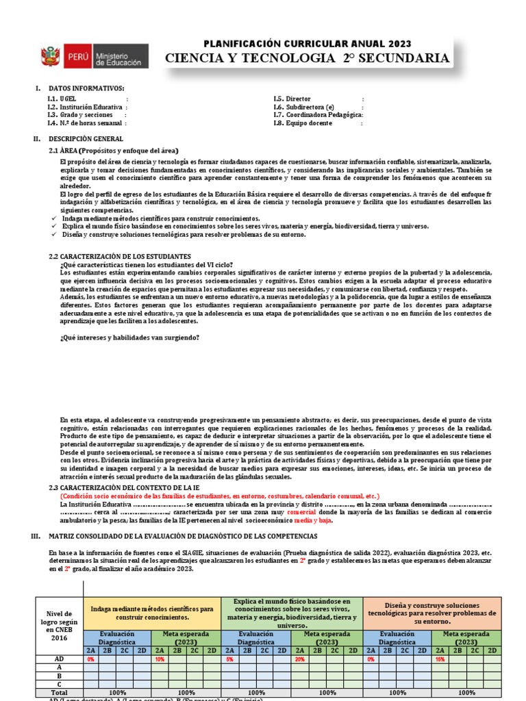 Mar - Formato Planificación Anual 2023 | PDF | Evaluación | Experimentar