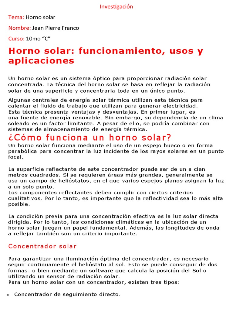 Horno Solar | PDF | Energía solar | Aislamiento térmico