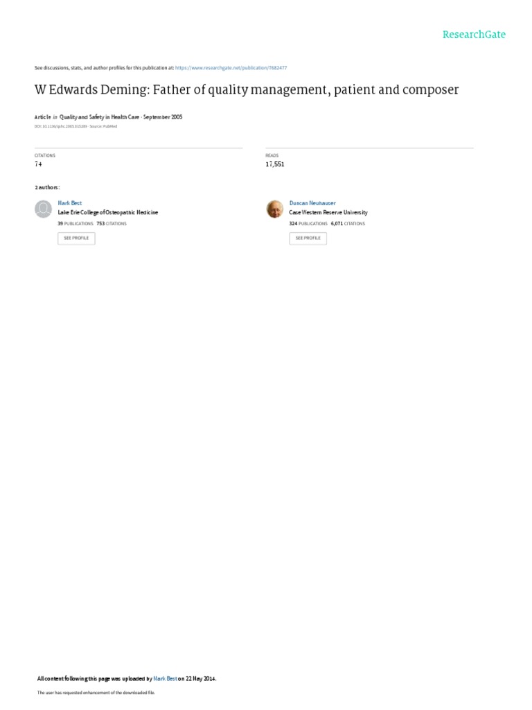 W Edwards Deming: Father of Quality Management, Patient and Composer ...