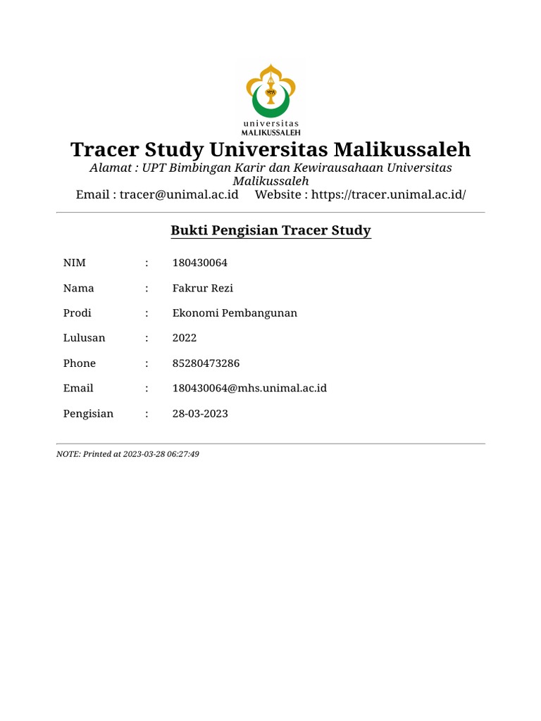 Tracer Study Universitas Malikussaleh | PDF | Ilmu Sosial