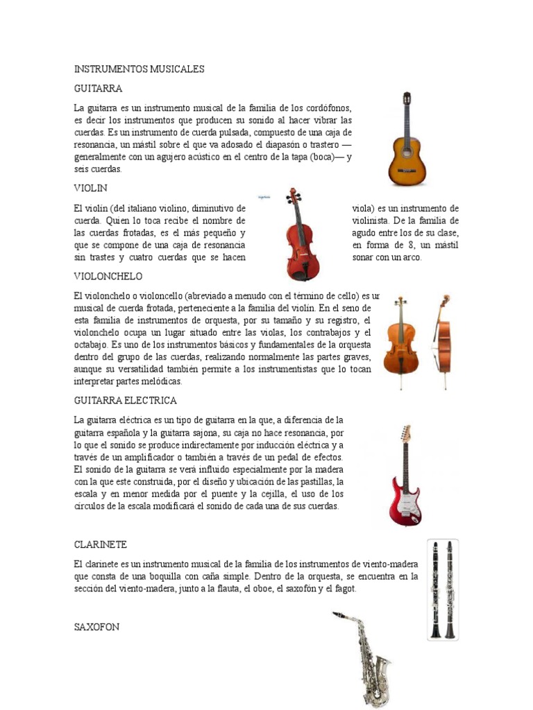Nombres de Instrumentos Musicales | PDF | Saxofón | Guitarras